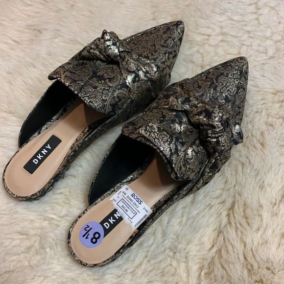 Dkny | Shoes | Dkny Blackgold Pierbrocado Mulesslides Size 85 | Poshmark